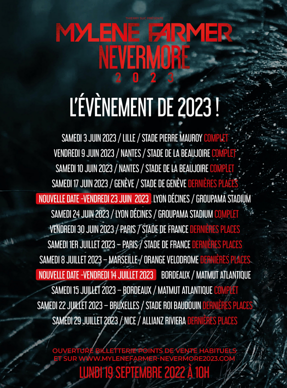 Mylène Farmer : deux nouveaux concerts pour la tournée "Nevermore 2023"